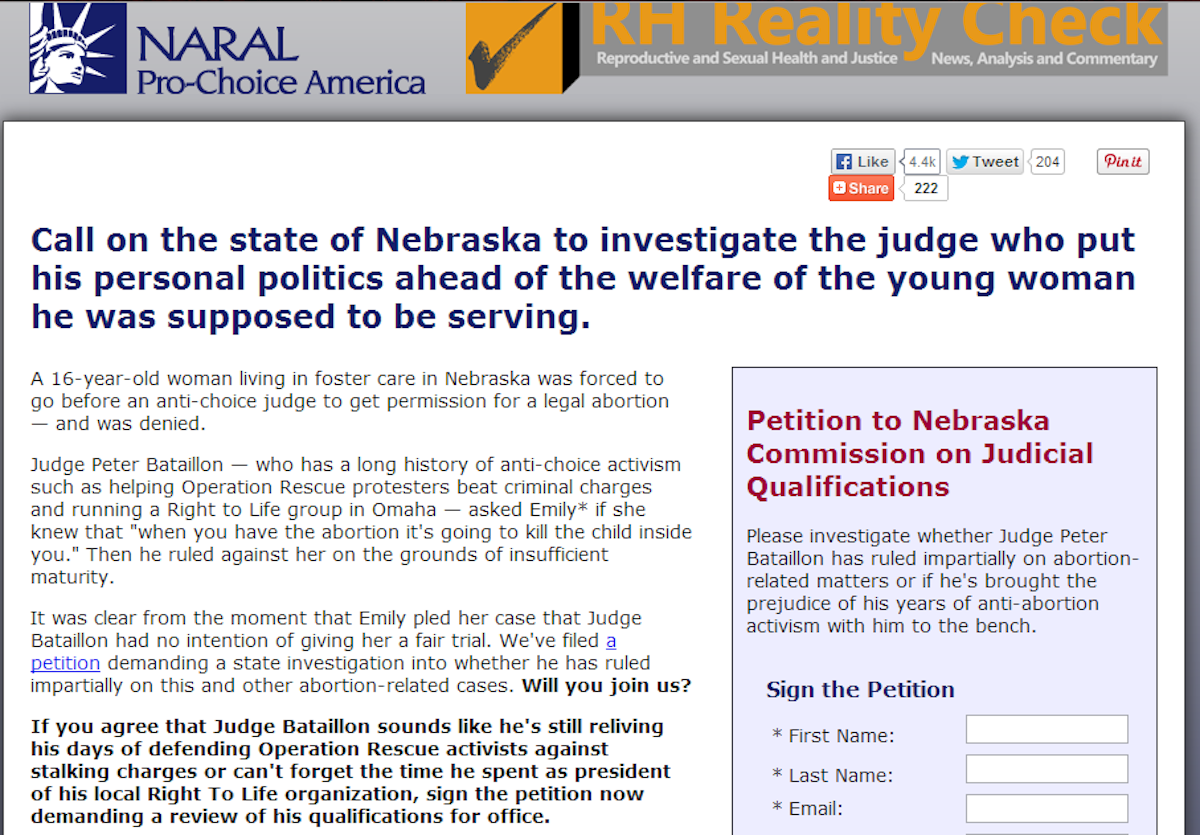 NARAL petition seeks to investigate judge for being pro-life. | Live Action